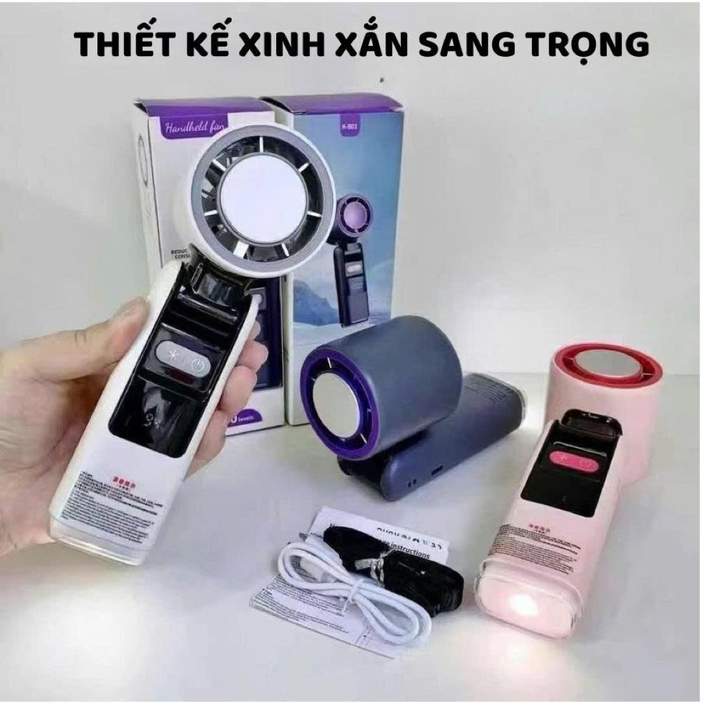 Quạt Mini Cầm Tay K801 - Pin 4000mAh, Màn Hình LED 5 Chế Độ Gió, Gấp Gọn Tiện Lợi, Chế Độ Sò ...