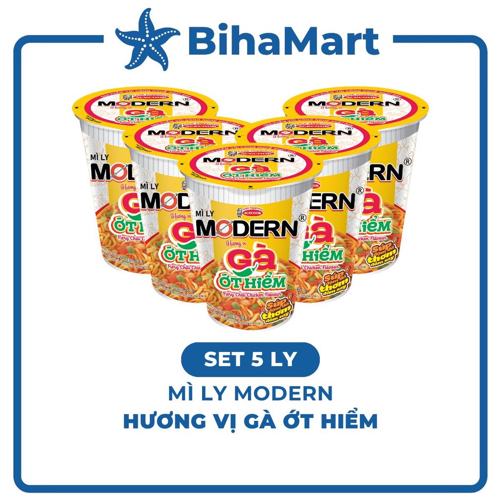 [SET 5 LY] - ACECOOK - Mì ly Modern hương vị Gà ớt hiểm, Mì ly gà ớt ...