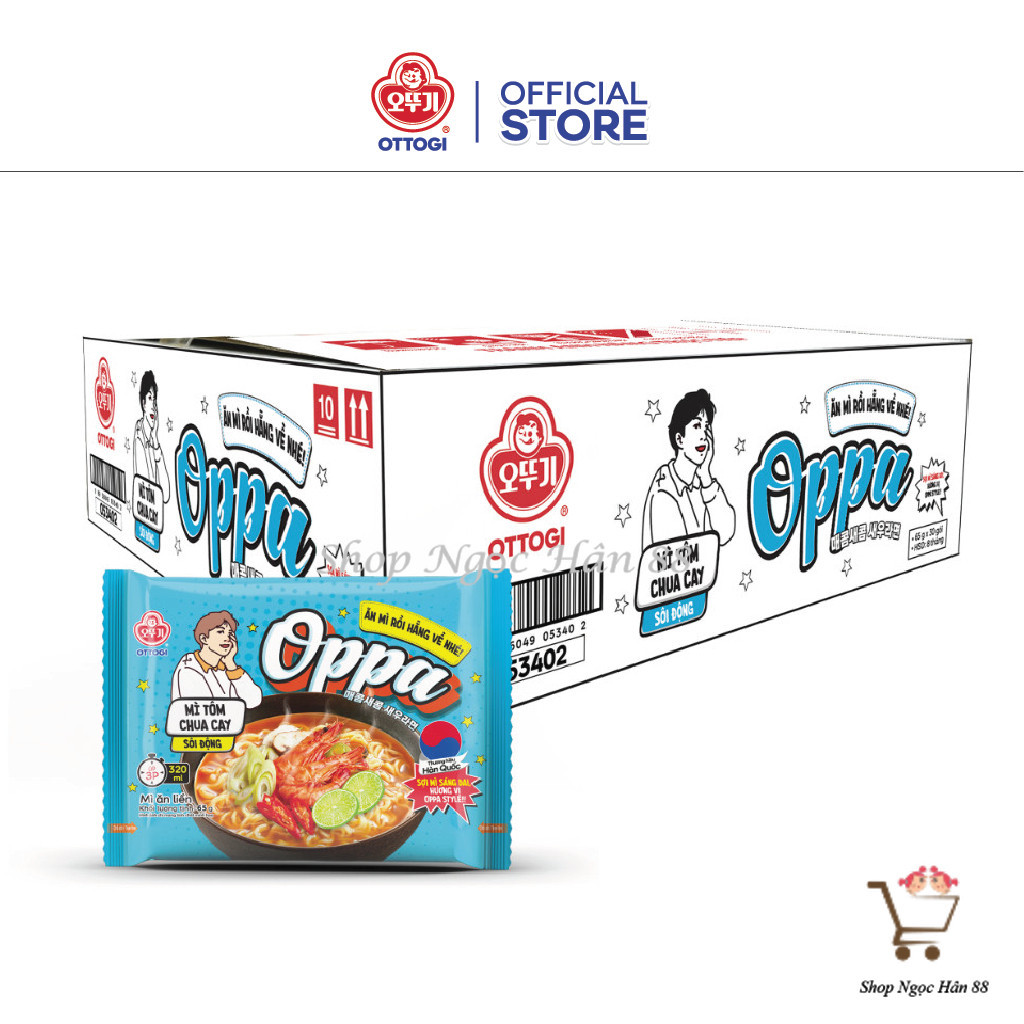 Thùng 30 gói mì Oppa ăn liền Ottogi 65g vị Tương đen/Hải sản/Tôm chua ...