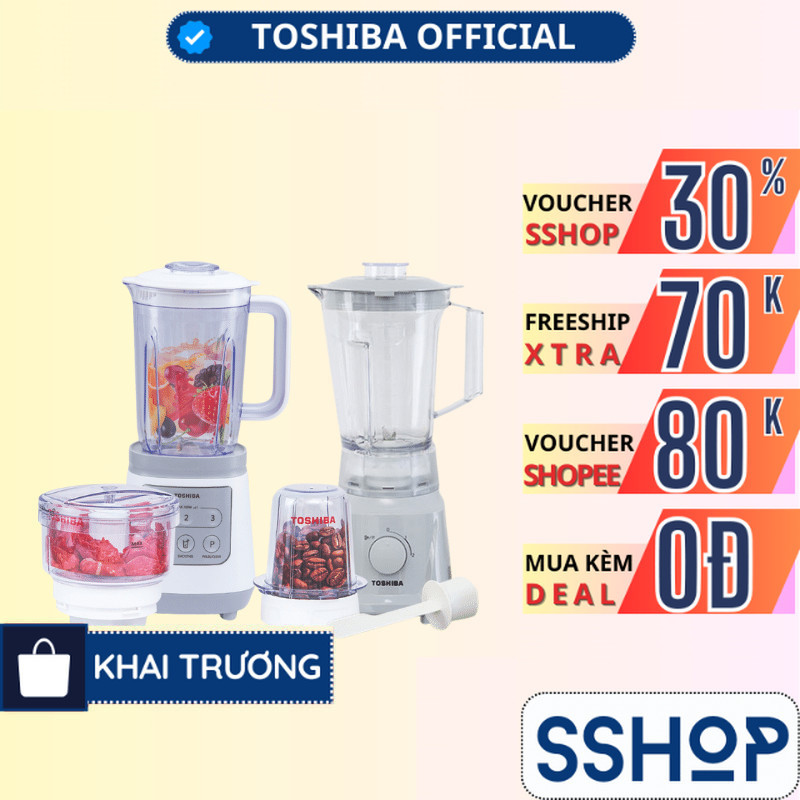 Máy xay sinh tố Toshiba MX-60T(H) 1.5L, Chính hãng, Công suất 600W, 2 cối, Động cơ đồng nguyên ...