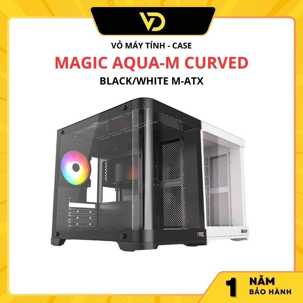 VỎ MÁY TÍNH CASE MAGIC AQUA-M CURVED BLACK/WHITE (M-ATX) - NEW CHÍNH ...