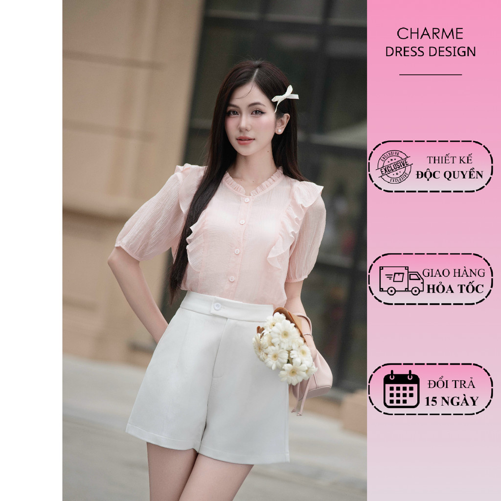 Áo sơ mi cộc tay cổ bèo dọc chất tơ mềm mịn thoải mái Charme 406027 | Shopee Việt Nam