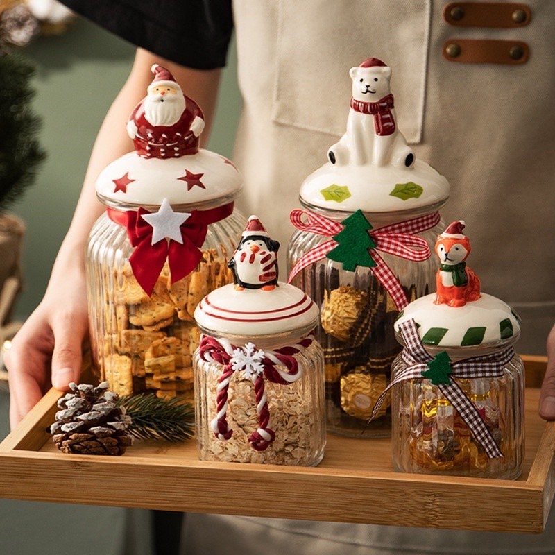 Lọ thuỷ tinh, hũ thuỷ tinh đựng bánh kẹo, mứt, socola, decor Noel trang ...
