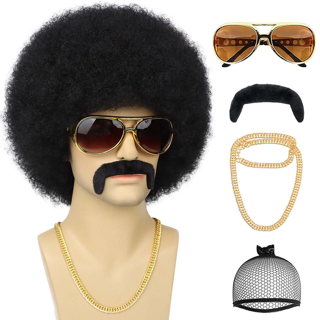 Tổng Hợp 70S Nam Afro Tóc Giả Cho Tiệc Disco 5 Bộ Đen Hippie Afro Xoăn ...