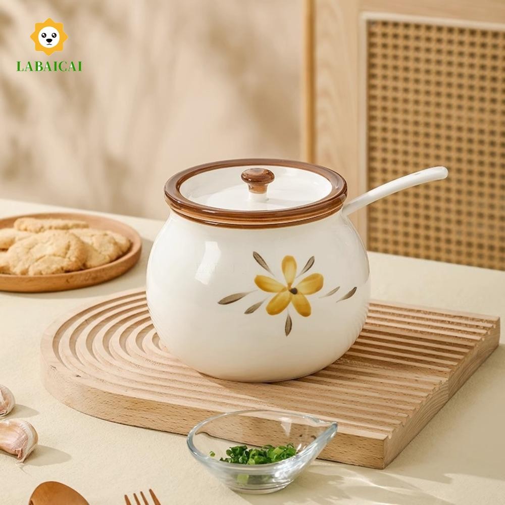 Bình Gia Vị LABAICAI, Có Nắp Và Thìa Retro Gốm Lard Lon, Bình Gia Vị ...