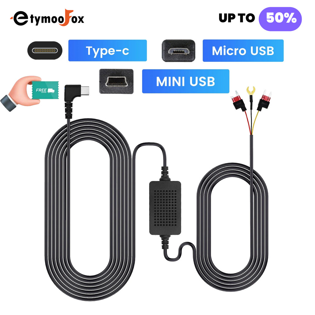 3a 3.5m Car Dash Cam DVR 12-24v Bộ cáp dây cứng Dòng bước Mini / Micro ...