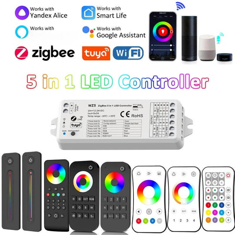 Tuya Zigbee Bộ Điều Khiển LED 5in1 RGB CCT RGBW RGBW DC 12V 24V 15A Dải ...