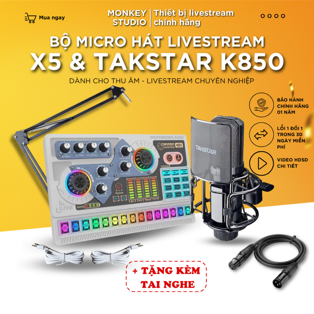 Bộ Combo Mic Thu Âm Hát Livestream Sound Card X5 & Mic TAKSTAR PC K850 ...