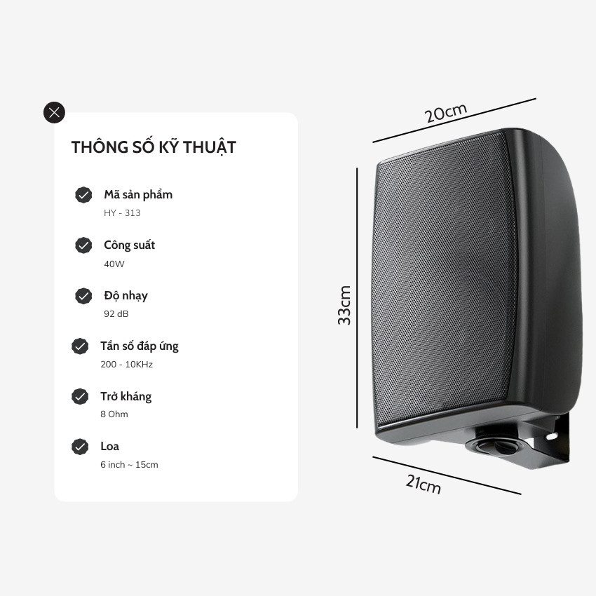 Loa Treo Tường 40W, Loa Cột Treo Tường HY 313 Bass Sâu Chuyên Dụng Dành Cho Quán Cafe, Nhà Hàng ...