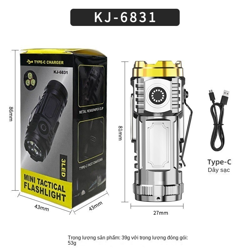 Đèn Pin Siêu Sáng 3 Bóng Led Bóng COB Ở Bên Đèn Pin Mini Cầm Tay Sạc ...