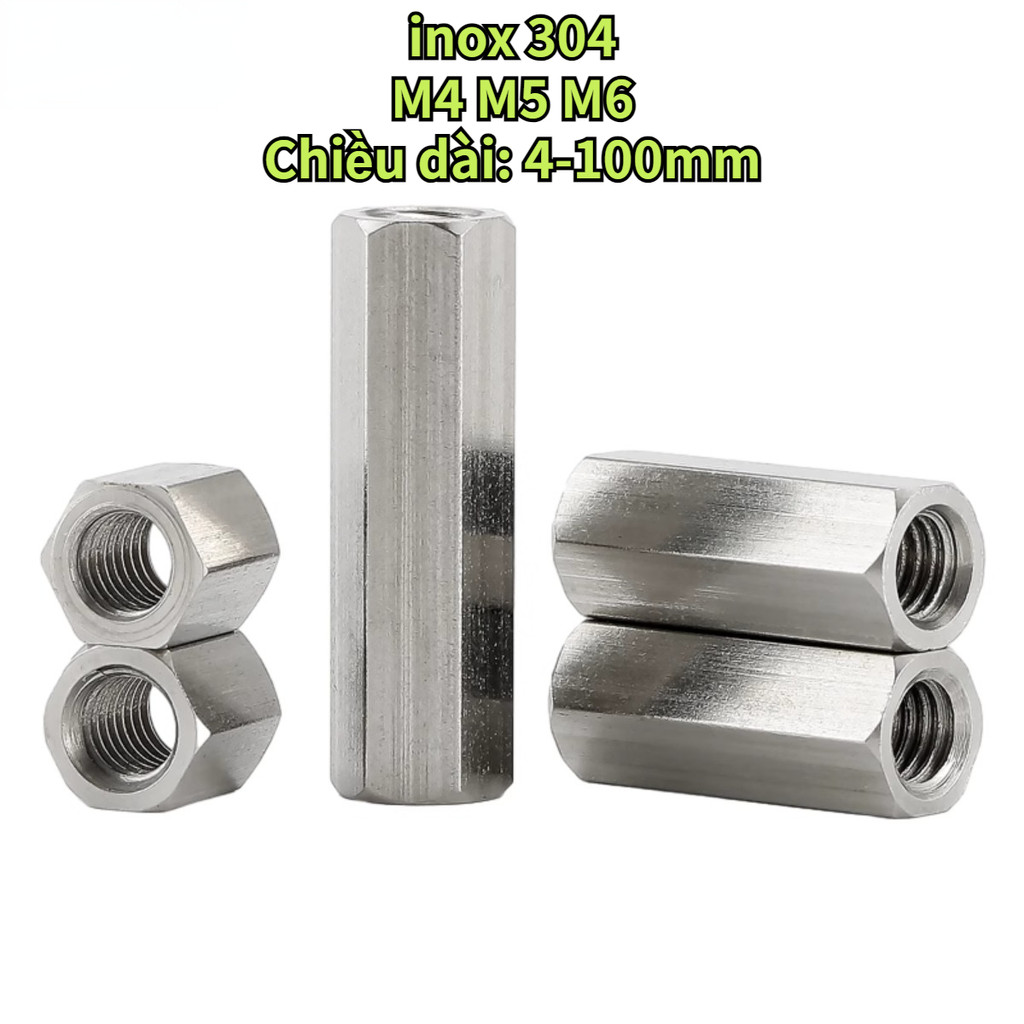 Đai ốc nối ，Ống nối ty ren lục giác inox 304 - Nối ren M4 / M5 / M6 ...