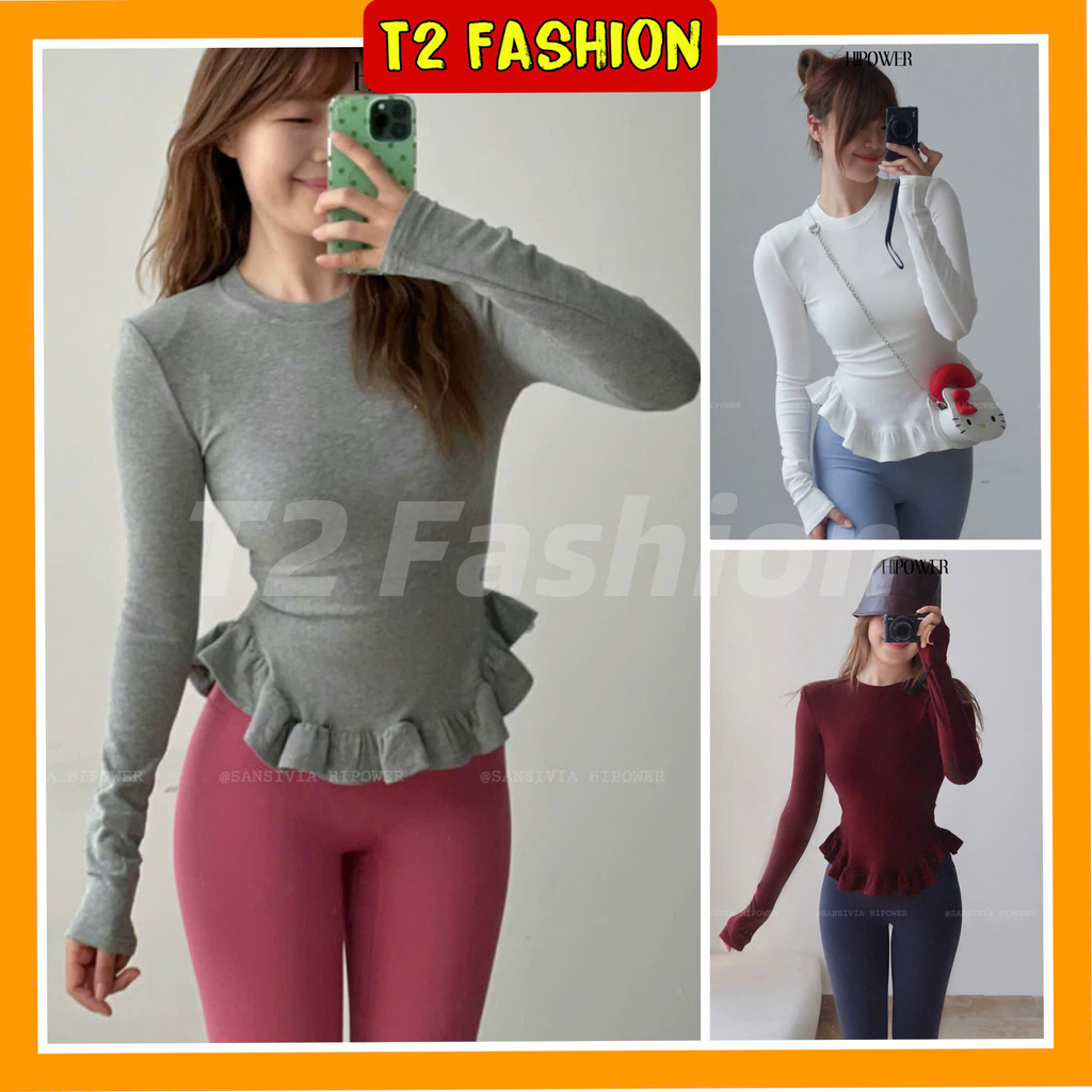 Áo Thun Nữ Dài Tay Viền Bèo Xinh Xắn, Chất Cotton Zíp Mềm Mịn Co Giãn ...