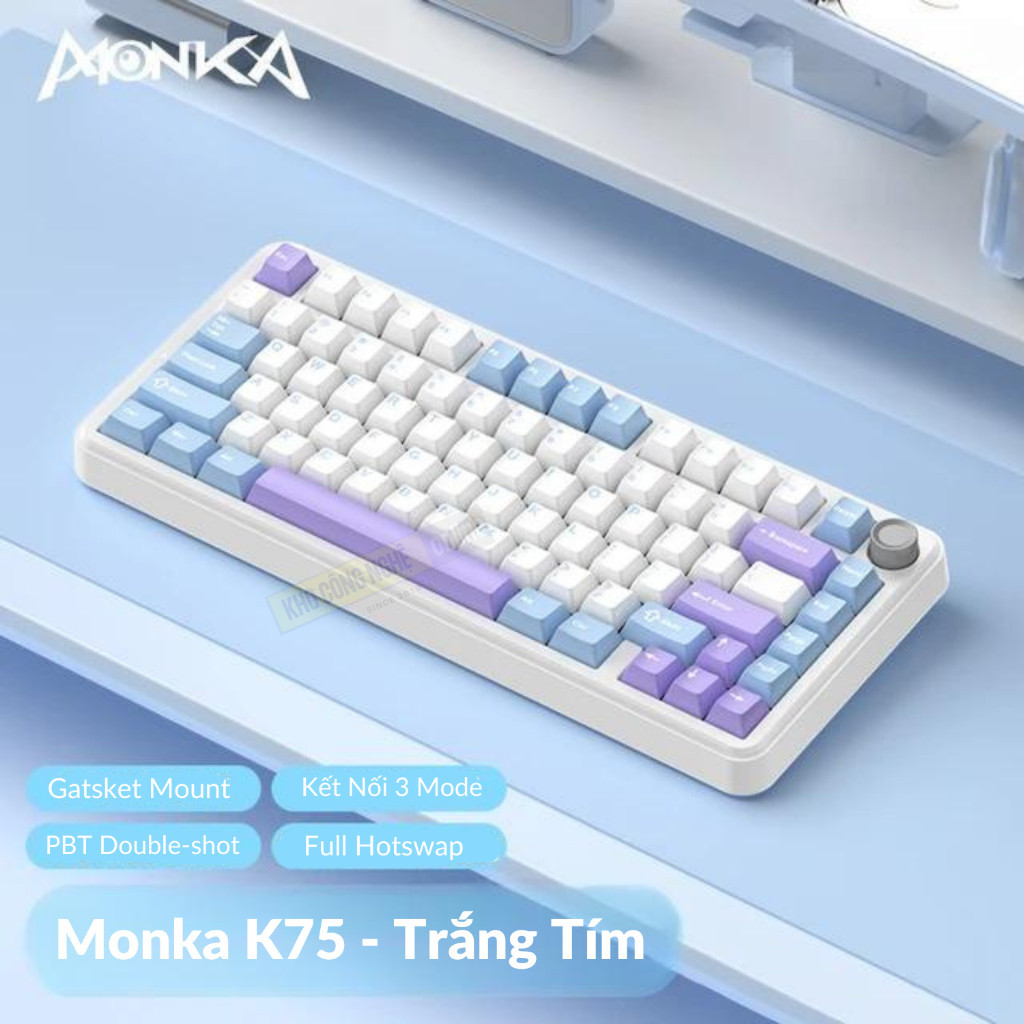 Bàn phím cơ Monka K75 có Hotswap, Mạch Xuôi, Led RGB, Kết Nối 3 Modes ...