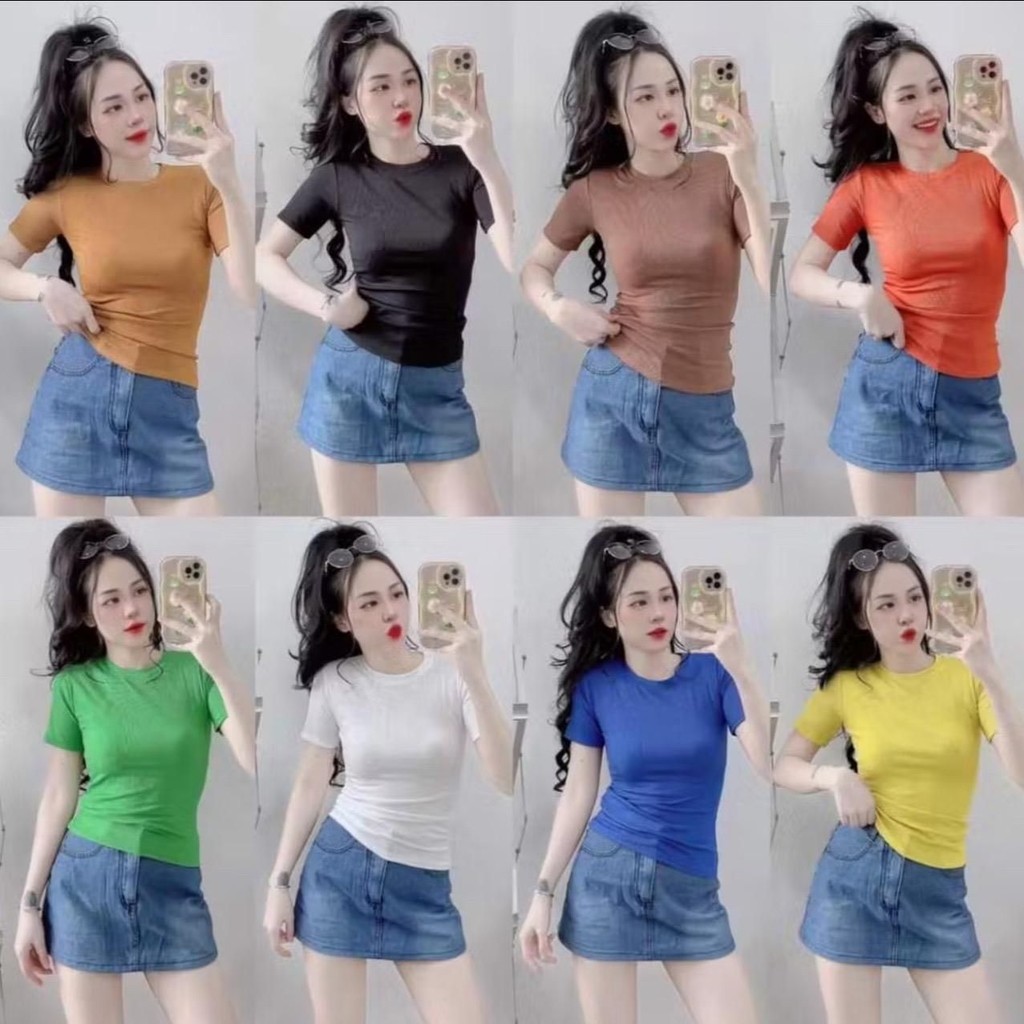 Áo Thun Ôm Body cổ Tròn Ngắn Tay Chất Gân Đẹp Có Size M L tới 54kg mã nh61 | Shopee Việt Nam