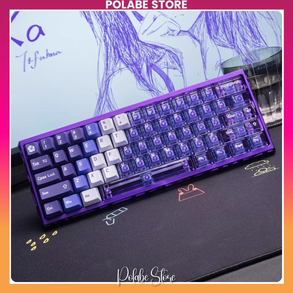 Keycap Crystal Purple PC PBT Cherry Profile Keycap trong suốt xuyên led ...