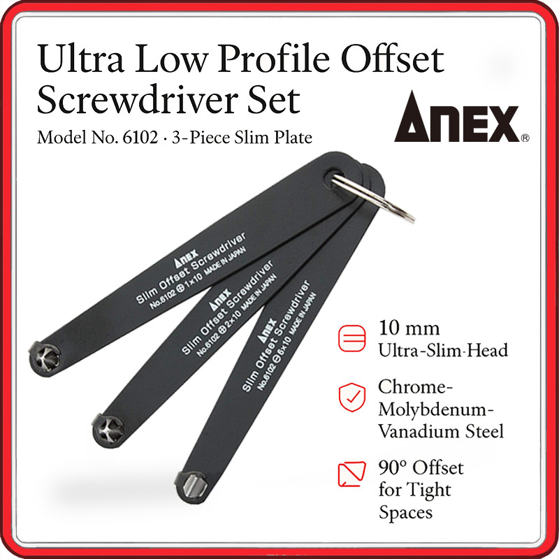 ANEX Slim Offset Screwdriver Set, 90° Ultra-Low Profile – 3-Piece ...