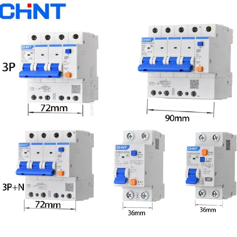 Chint 30mA 100mA 300mA RCBO 10A 16A 20A 25A 32A 40A 63A NXBLE-63YH Loại C 1PP + N 2P 3P 3P + N ...
