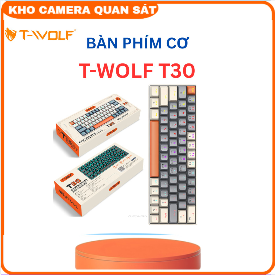 Bàn Phím cơ ko dây T-WOLF T30 Cream Gray (Phím cơ,63 key,Blue Switch,22 ...