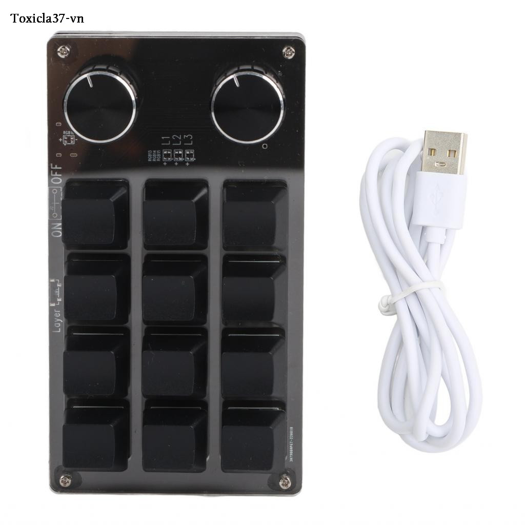 HEEPDD Programmable Macro Keyboard 2 Knobs Blue Switch Black 12 Keys ...