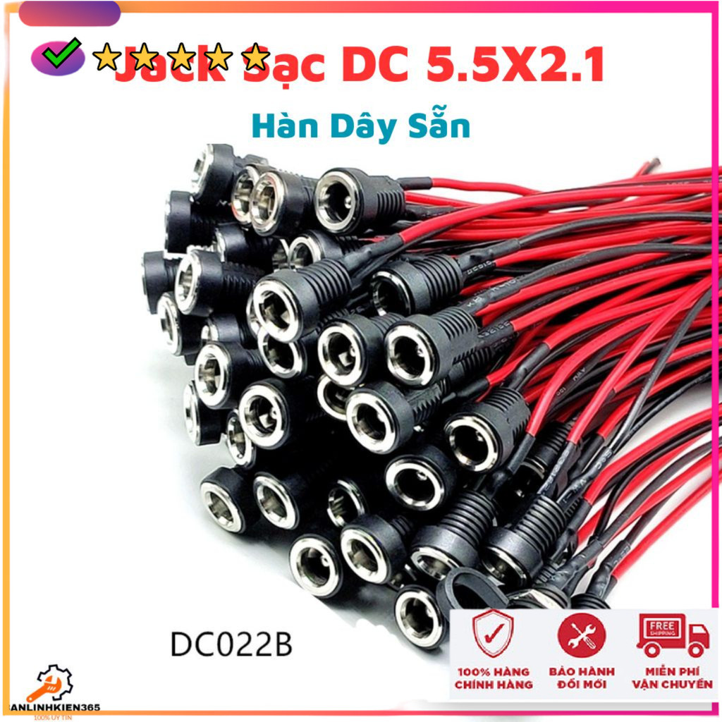 Jack Sạc DC 5.5x2.1mm Dây 22AWG Siêu Dai, Lỗ Khoan 10mm Có Nắp Cao Su ...