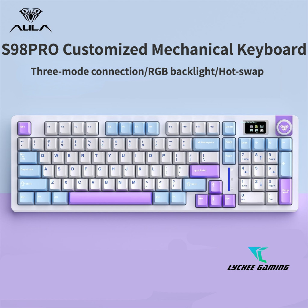 Aula S98 PRO Bàn phím cơ tùy chỉnh 2.4g Cấu trúc đệm Bluetooth ba chế độ không dây RGB Full Key ...