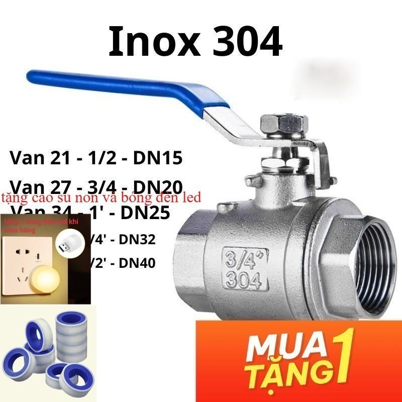 van bi inox tay gạt 13 17 21 27 34 42 49 60 Inox 304, van khóa nước tay ...