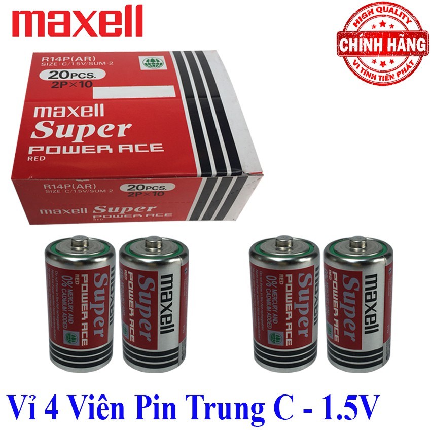 Bộ 4 viên Pin trung C R14P Maxell Super Power 1.5V - Maxell dùng cho ...
