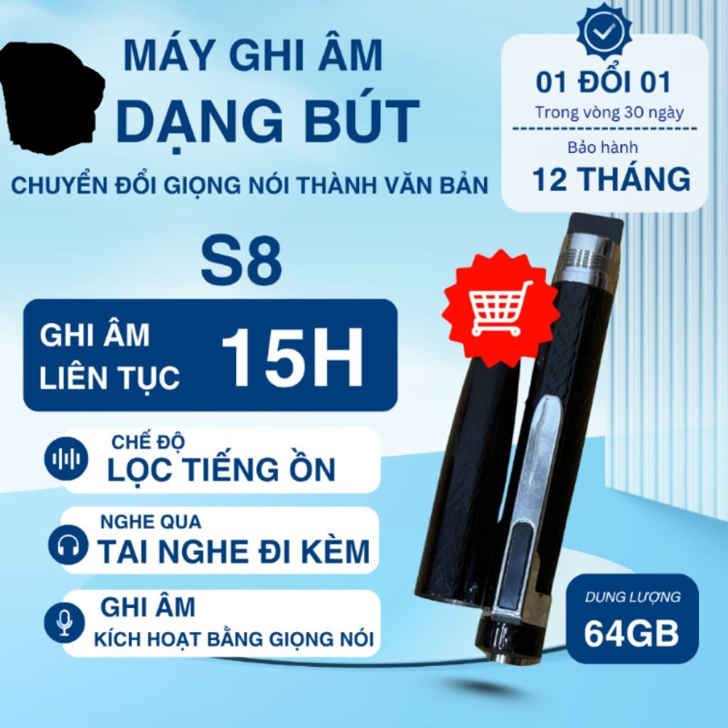Máy ghi âm dạng BÚT cao cấp S8 Zenbox có lọc âm, mic thu âm kép. Máy ...