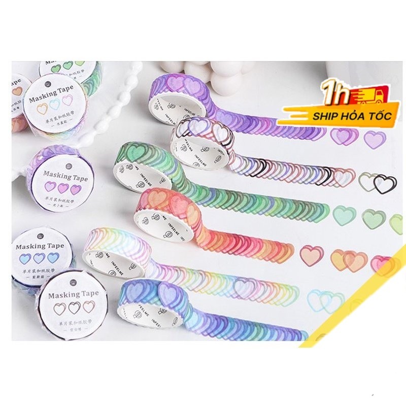 Cuộn 100 sticker trái tim dán trang trí sổ tay, take note, bưu thiếp ...