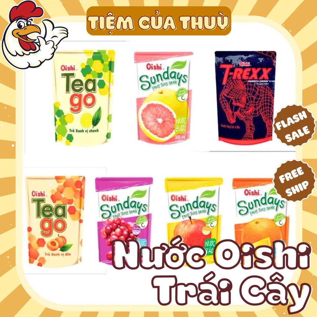 Thùng 10 Túi Nước Oishi Sundays/ T Rexx/ Tea Go / 200ML nhiều hương vị ...