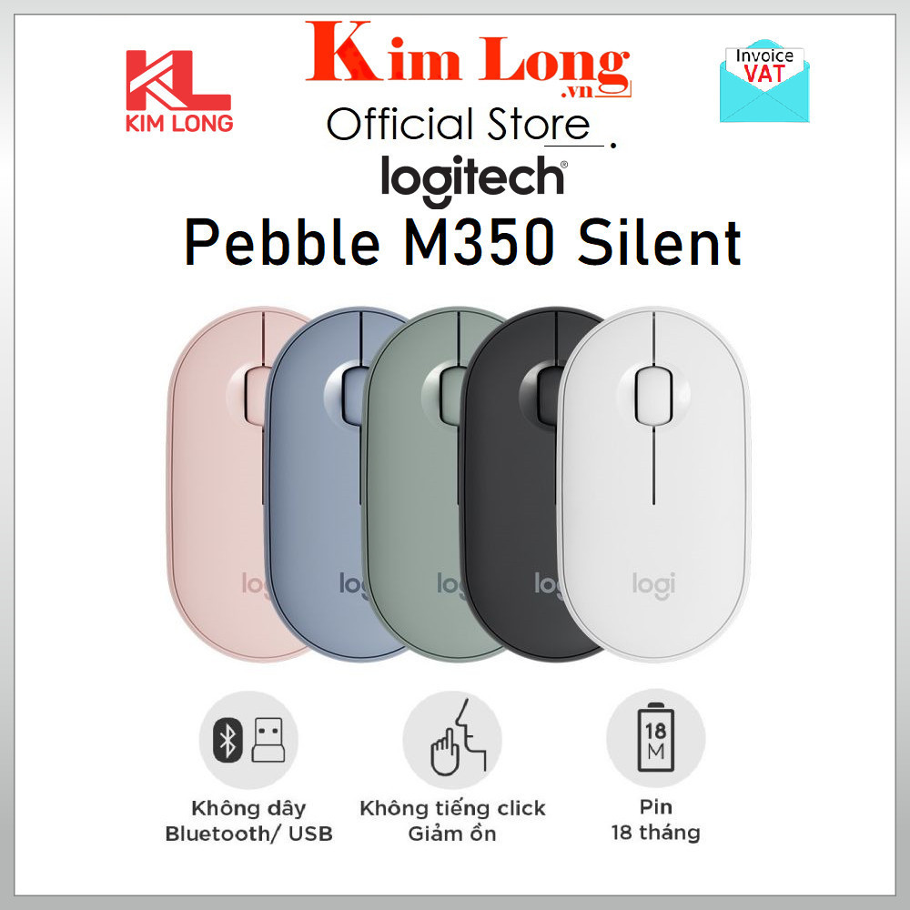 Chuột không dây yên lặng Logitech M350/ M350S Pebble Kết nối Bluetooth/ Usb nhỏ gọn, giảm ồn ...