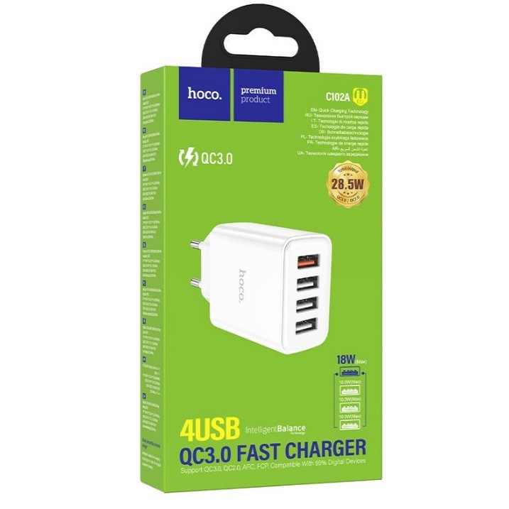 Củ sạc Hoco chính hãng C102A-RN QC 3.0A 3 cổng USB có màn hình Led sạc nhanh được nhiều thiết bị ...