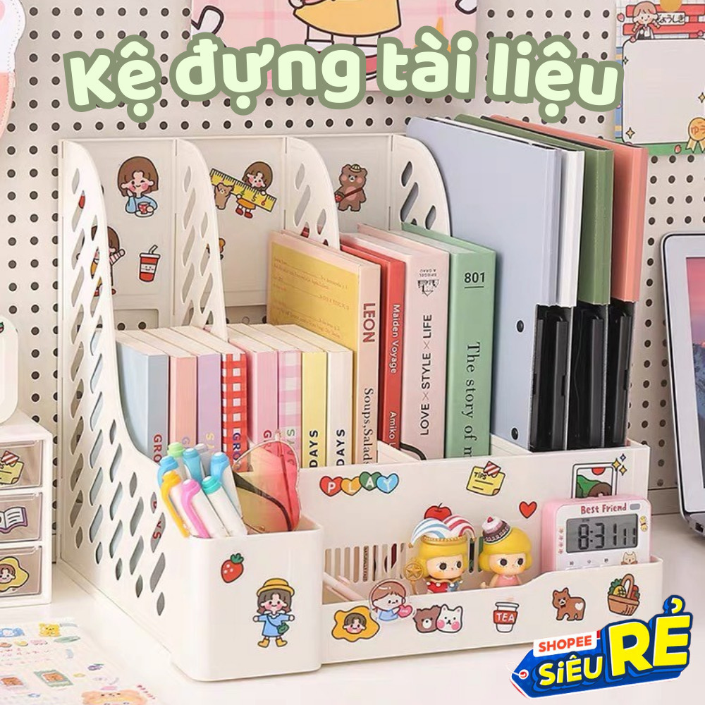 [TẶNG STICKER] Kệ Đựng Tài Liệu Văn Phòng 4 Ngăn Kèm Khay Đựng Bút, Kệ ...