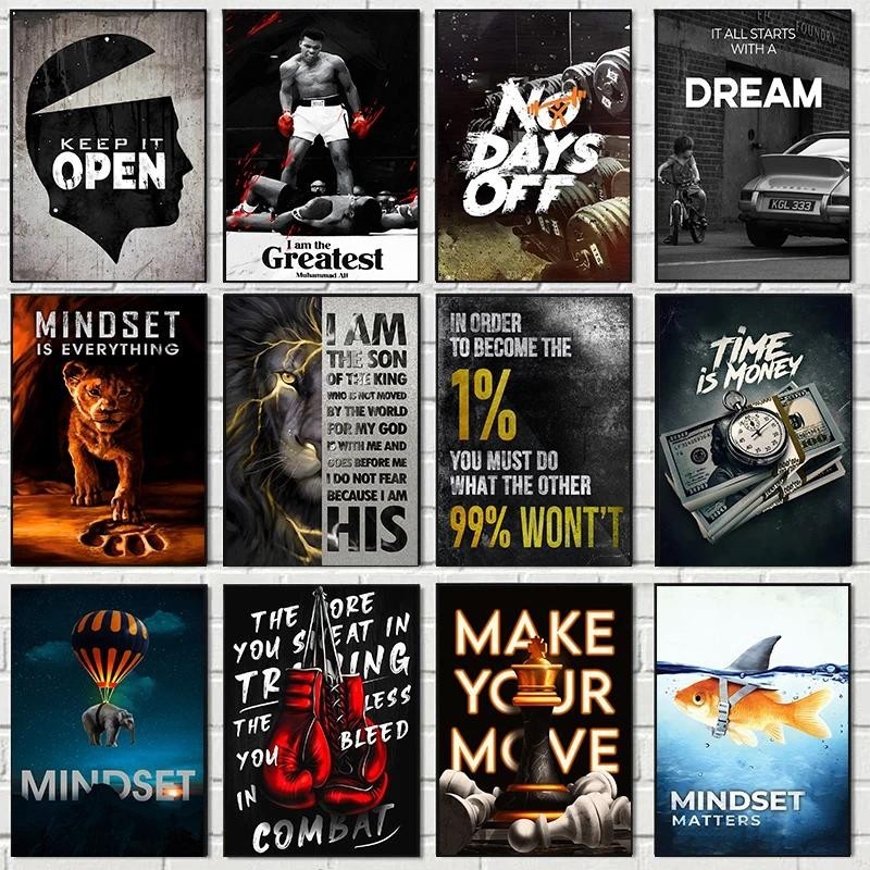 Motivational Quotes Success Poster Lion Mindset Is Everything Canvas ...