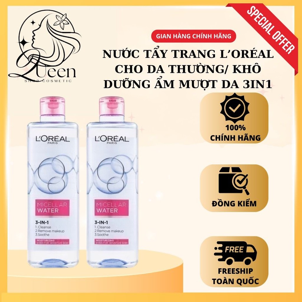 Nước tẩy trang dưỡng ẩm mượt da 3in1 L'Oreal Paris Micellar Water - 400ml | Shopee Việt Nam