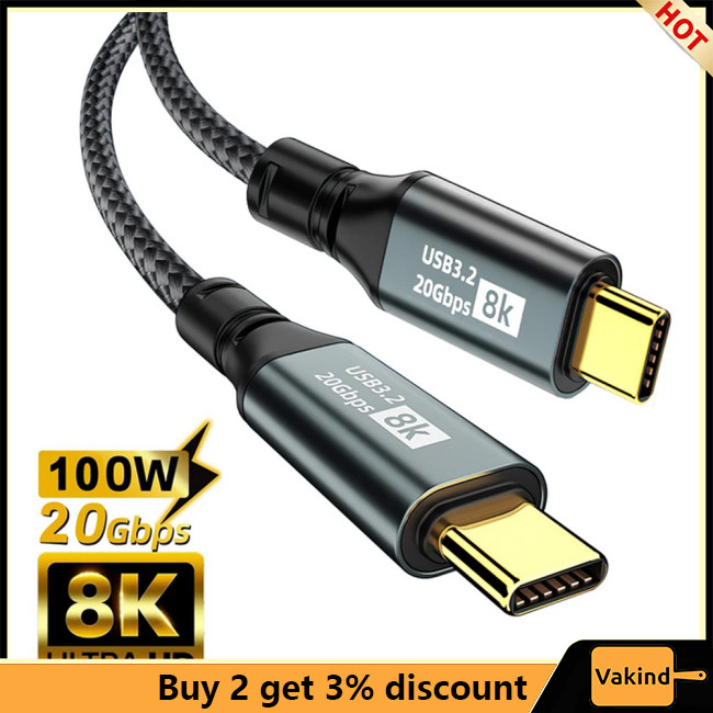 Pd100w USB 3.2 20Gbps 3 Cáp dữ liệu chức năng Cáp USB C sang Type C 8K @ 60Hz Dây dữ liệu cáp ...