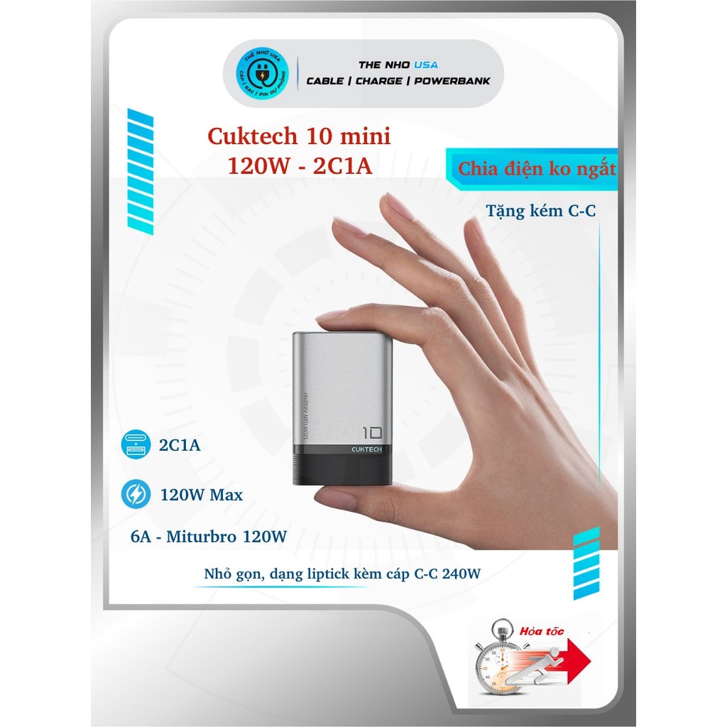 Củ sạc nhanh Cuktech 10 mini 100W 2 cổng type C 1 cổng A A1203P PD PPS QC Miturbo charger 120W ...