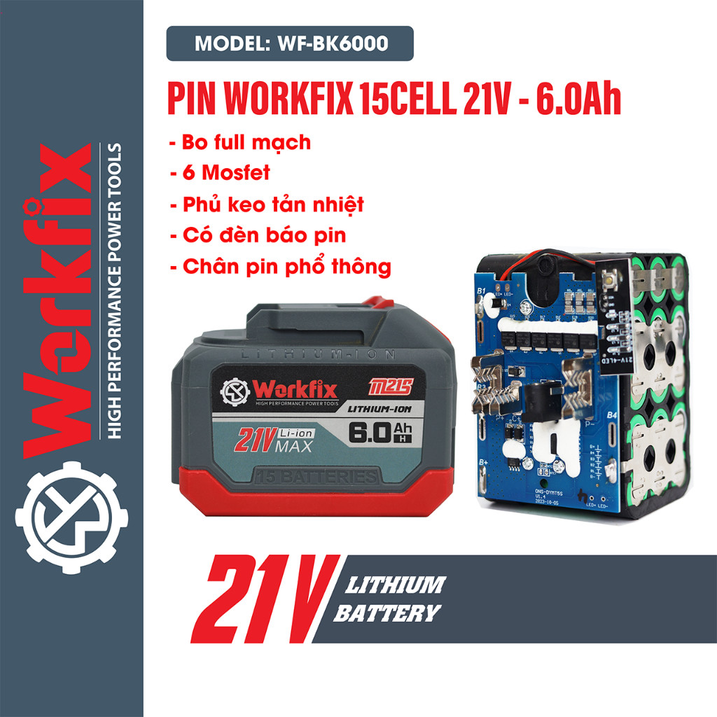 Pin WORKFIX 5 cell 10 cell 15 cell Mạch 4-6 mosfed, Đèn báo pin -Dòng ...