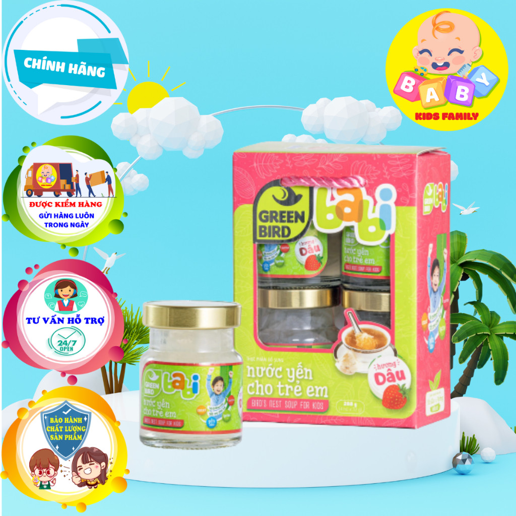 [vị dâu] Lốc 4 tặng 1 Nước Yến sào trẻ em NutriNest Green Bird Babi 15% ...