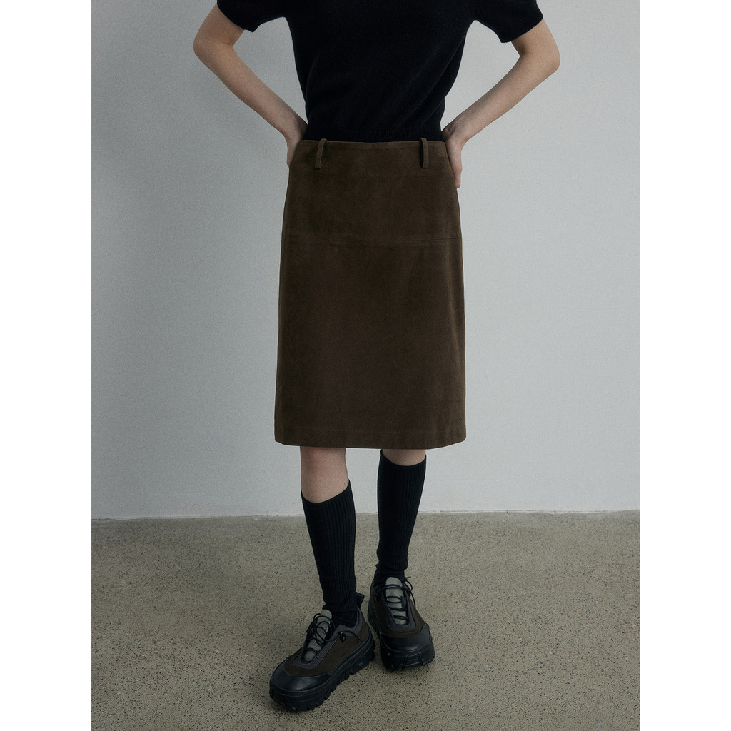 Váy ngắn da lộn dáng suông đơn giản cổ điển cạp cao thường ngày mới mùa ...