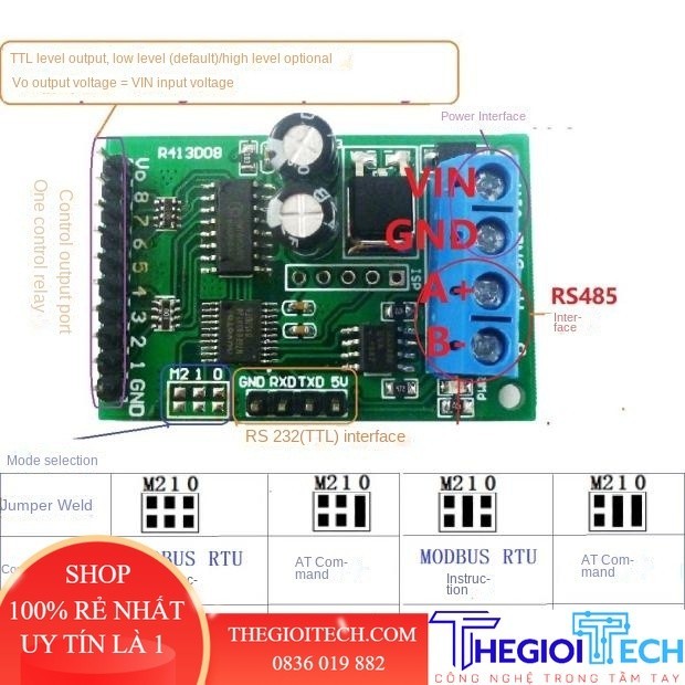 Mô-đun Modbus Giao Thức RTU 8 Kênh RS485 Tại Lệnh Đa Chức Năng Rơle PLC ...