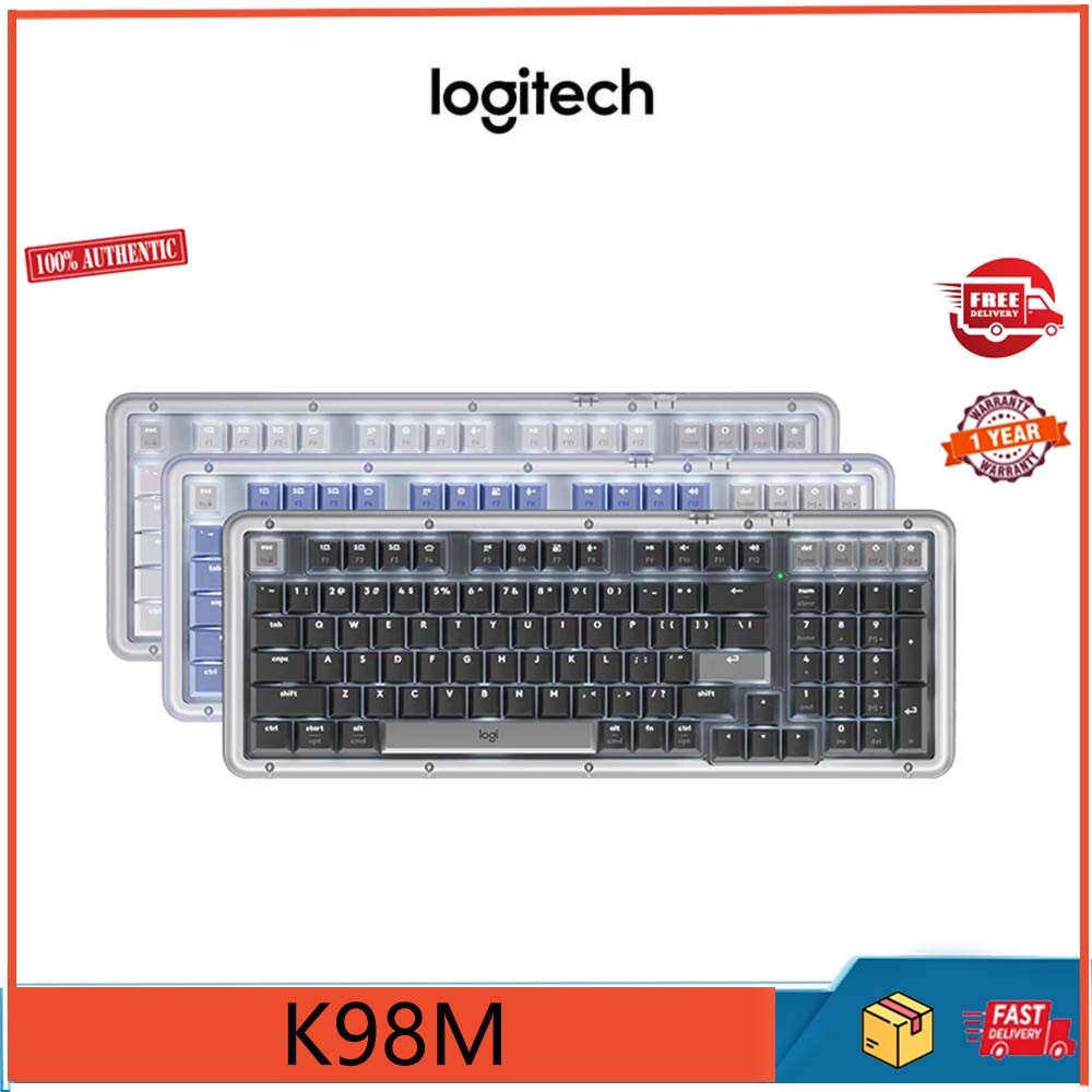 Bàn phím cơ không dây tùy chỉnh Logitech Amber Series K98M AI, vỏ bán trong suốt, hỗ trợ cắm ...