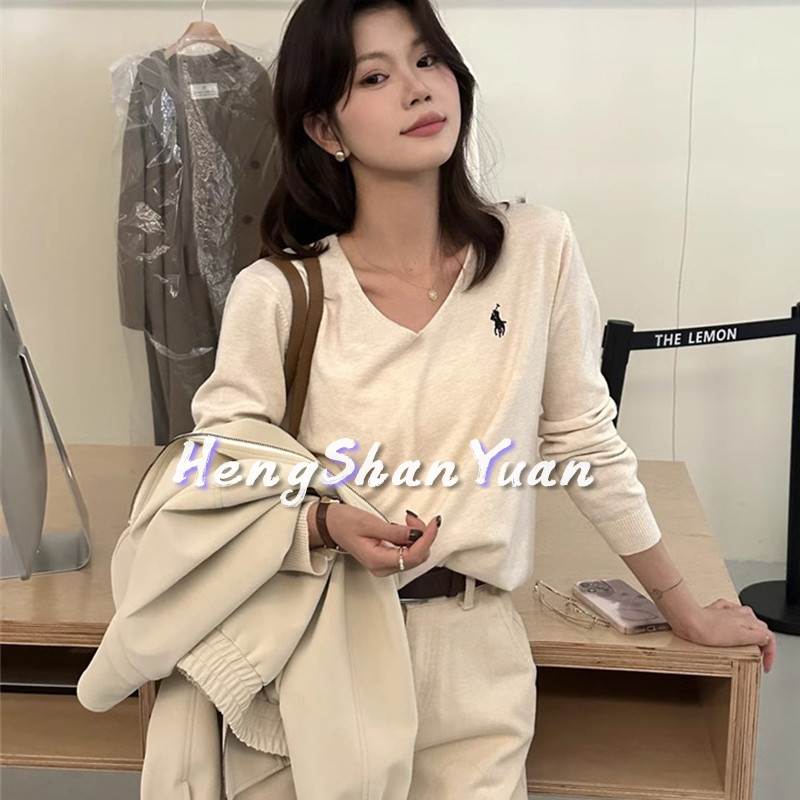 Áo len cổ chữ V thêu nữ Heng Shan Yuan phiên bản Hàn Quốc của áo len chui đầu dáng rộng thông ...