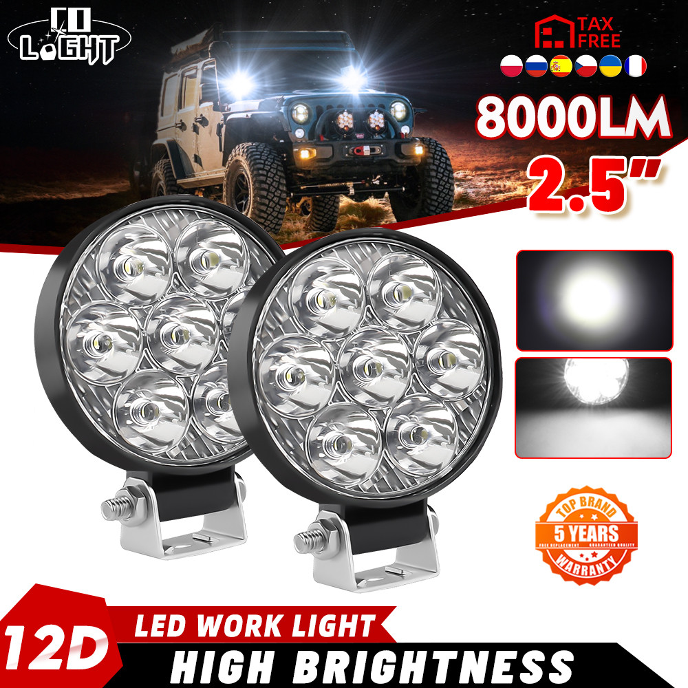 2.5inch 8000LM LED Bar Worklight Round Square Work Light 12V 24V DRL ...