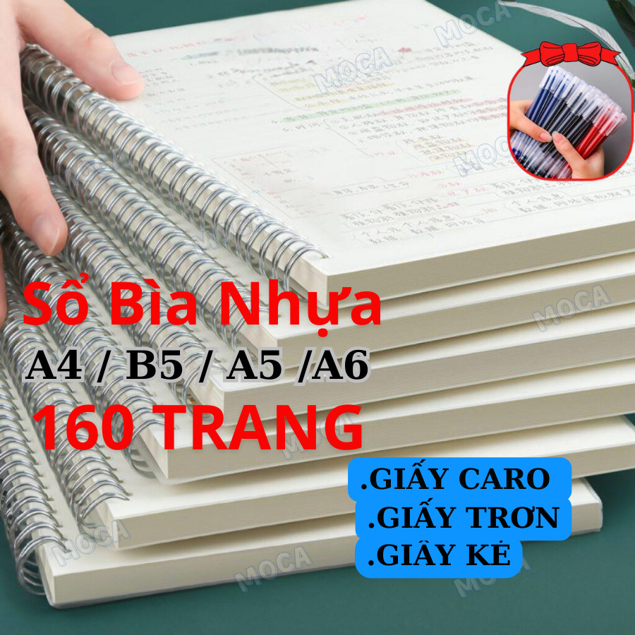 Sổ lò xo CARO kép 80 tờ 160 trang A4 A5 A6 B5 bìa trong giấy caro làm ...