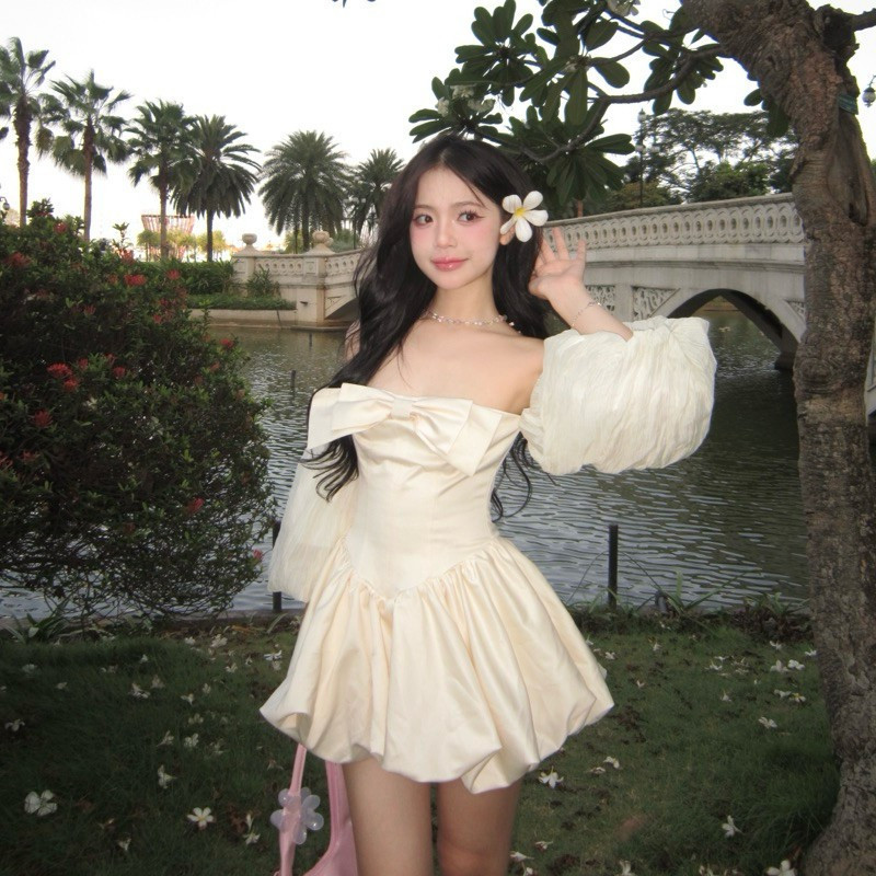 Váy tiểu thư dễ thương MR627 dáng cup ngực chân bí bồng phối tay áo ...