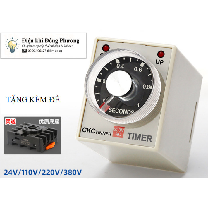 Rơ le thời gian kèm đế, Relay timer, Rơle hẹn trễ CKC AH3-3 220VAC 10S; 30S; 60S; 10M; 30M; 60M ...