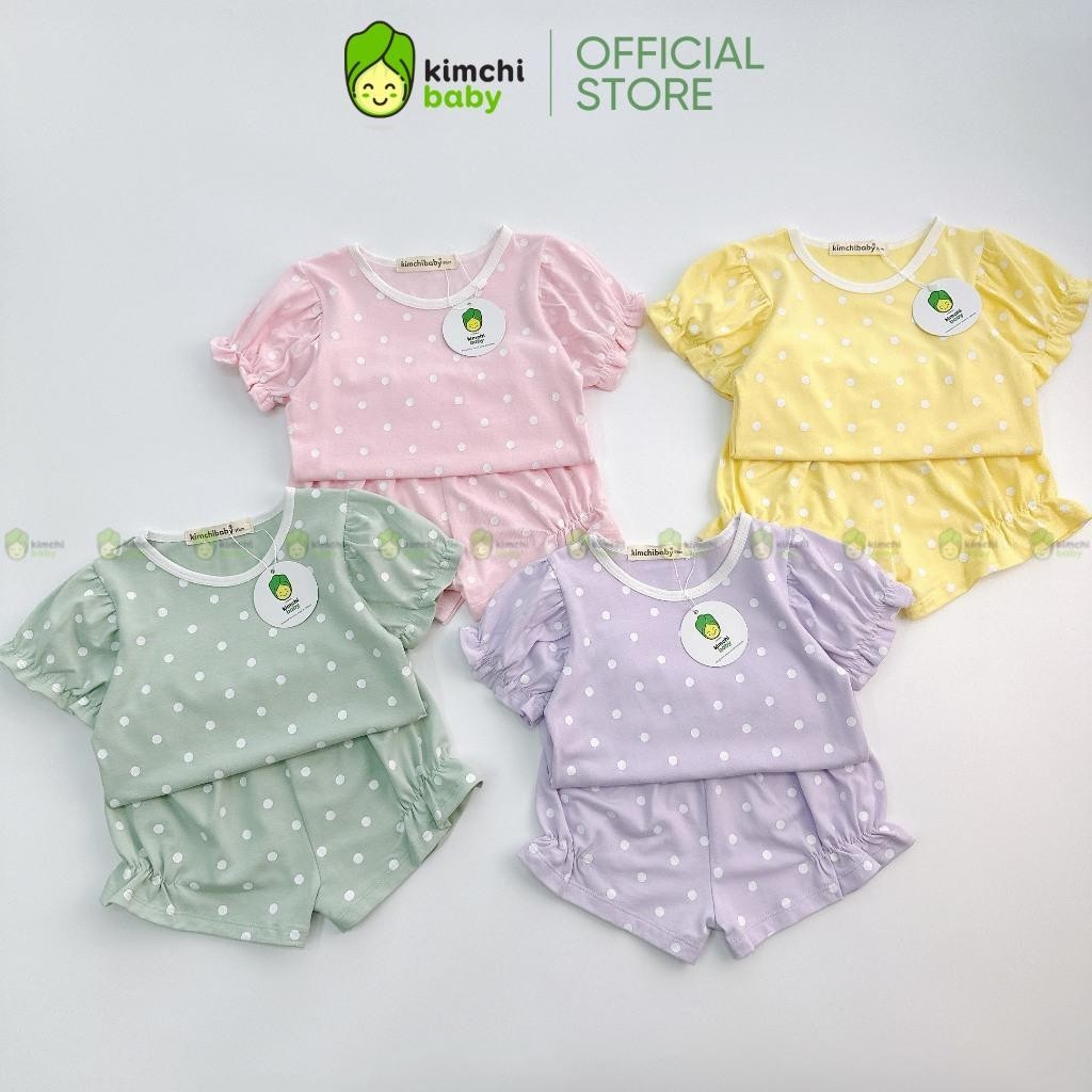 Đồ Bộ Cộc Tay Cho Bé Gái KIMCHIBABY Vải Cotton 4C Hoạ Tiết Chấm Bi Bèo Nhún, Bộ Quần Áo Cho Bé ...