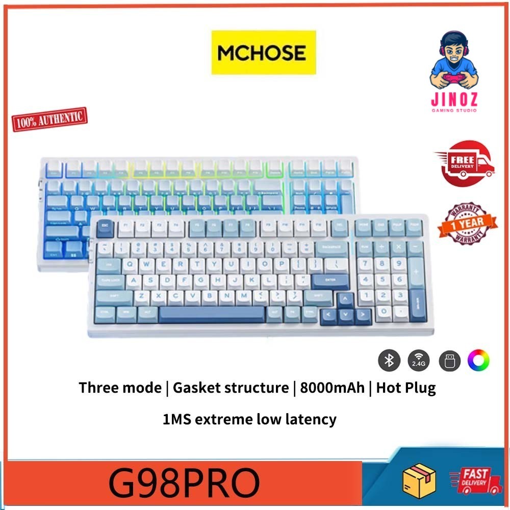 Bàn phím cơ tùy chỉnh ba chế độ MKOSE G98Pro, cấu trúc cổng đầy đủ phím nóng có thể hoán đổi RGB ...