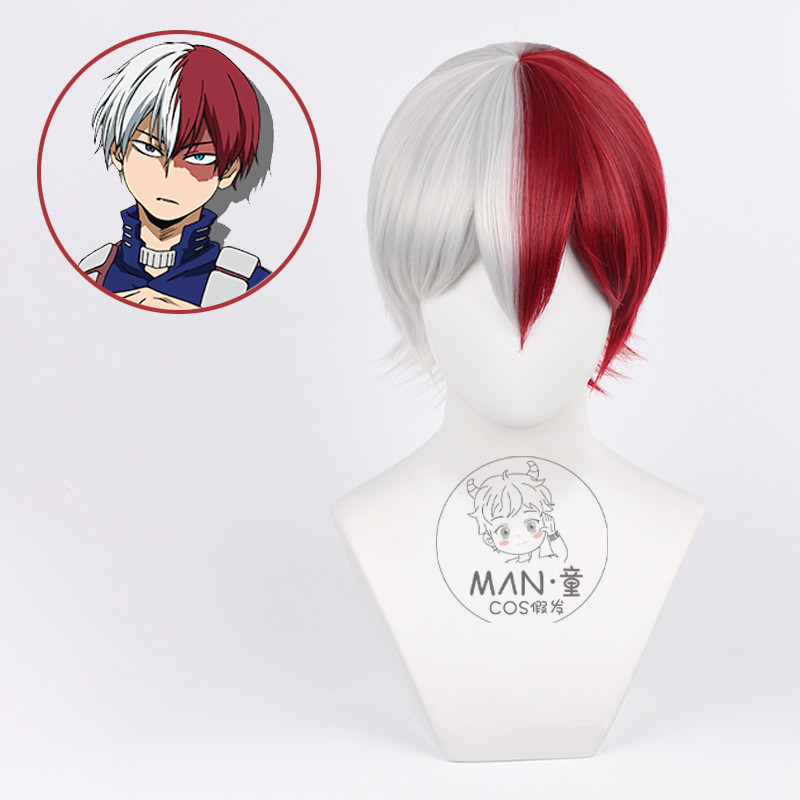 Todoroki Shoto Cosplay Tóc Giả My Hero Giới Học Thuật Ngắn Trắng Đỏ ...